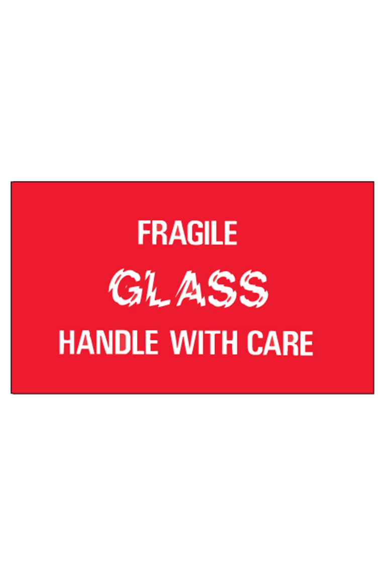 3 x 5" - "Fragile - Glass - Handle With Care" Labels (500/roll)