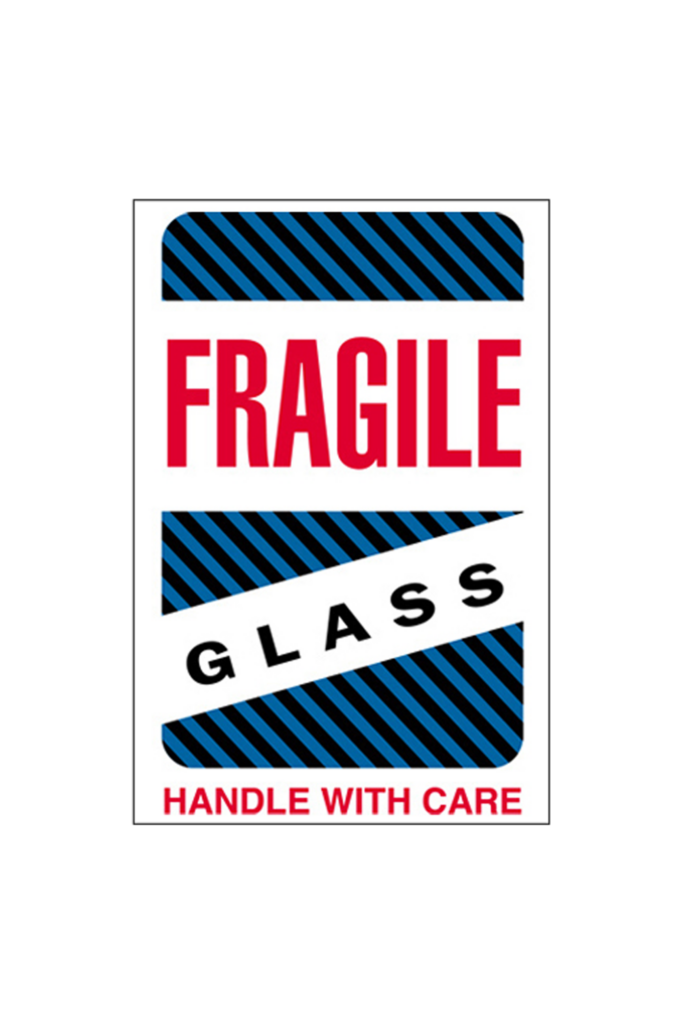 4 x 6" - "Fragile - Glass - Handle With Care" (Black & Blue Stripes ...