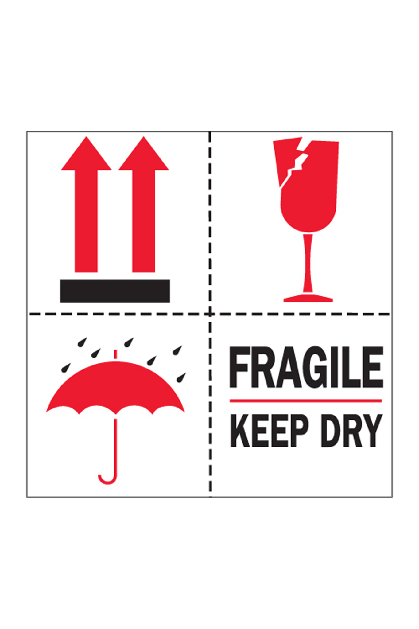 4 x 4" - "Fragile - Keep Dry" (Arrows | Broken Glass | Umbrella) Labels ...