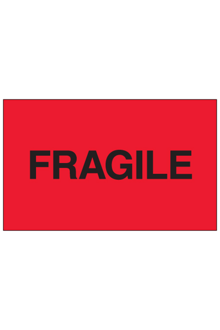 3 x 5" Fragile "Flourescent Red" Label 500' per roll