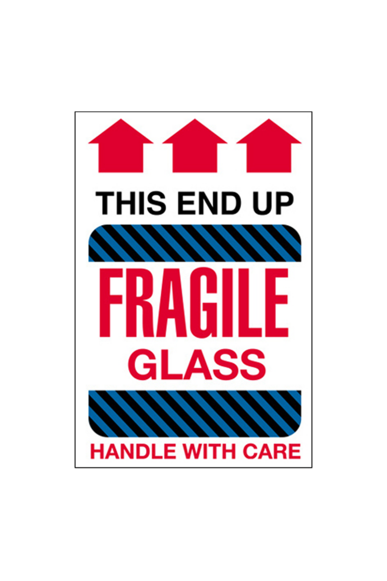 4 x 6" - "Fragile Glass - This End Up" (Black & Blue Stripes | Arrows ...